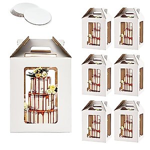 XININSUN Tall Cake Boxes with windows and Cake Boards,12x12x14 Tall Cake Carrier, Tiered Cake Box, Layer Cake Box, large cake box,Ideal for 10" & 12" Tiered Cakes (6 Pack-White)