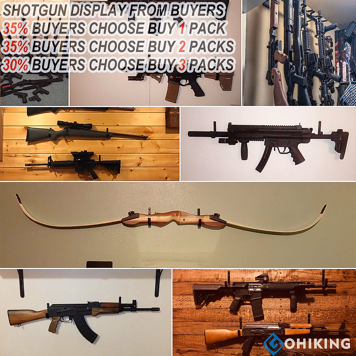 GOHIKING Gun Rack Storage Rifles Shotgun Hooks Wall Mount Hangers for Any Rifles Shotguns Archery Bow with Soft Padding and Heavy Duty Steel