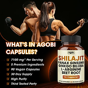 7100mg Shilajit Supplement - 90 Capsules - Support for Energy Production, Concentration, Brain Health & Extra Strength - Combined with Panax Ginseng Root, Beet Root & More - Gluten-free, Non-GMO