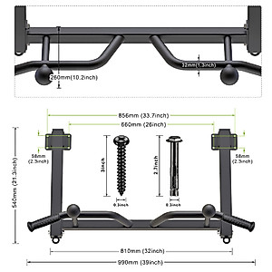 Kipika Multifunctional Joist Mounted Pull Up Bar, 4 Levels of Height Adjustment, Multi-Angle Grip, Chin Up Bar Joist Mount, Home Gym Workout Strength Training Equipment