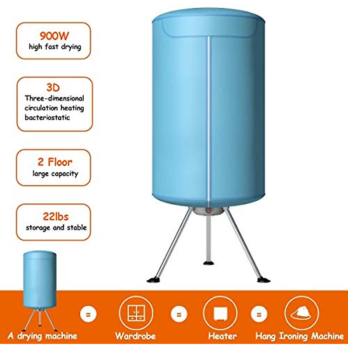 COSTWAY Portable Clothes Dryer, Ventless Laundry Dryer, Hot Drying Machine with Heater for Home & Dorms