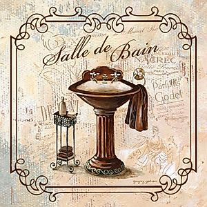 Classic French Clawfoot Bathtub and Pedestal Sink Salle De Bain and Le Baignoire by Gregory Gorham- 2-12x12" Unframed Paper Posters