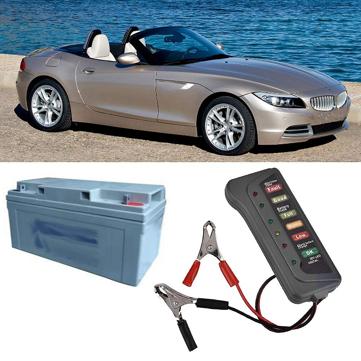 KIMISS Battery Tester, 12V LED Digital Car Motorcycle Battery Load Tester Analyzer Alternator Cranking Check Battery Condition and Alternator Charging
