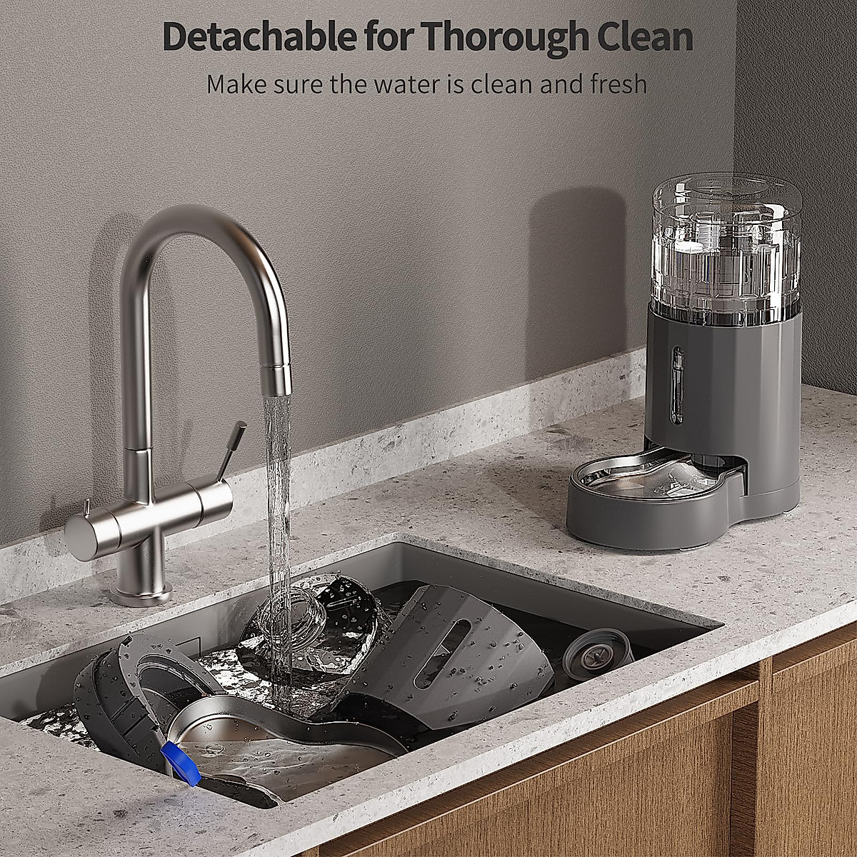 JUNSPOW Cat Water Dispenser with Placemat and Stainless Steel Bowl, Automatic Gravity Water Dispenser for Cats or Small Medium Size Dogs, Large Capacity, Easy to Clean and Safe for Pets (4L)