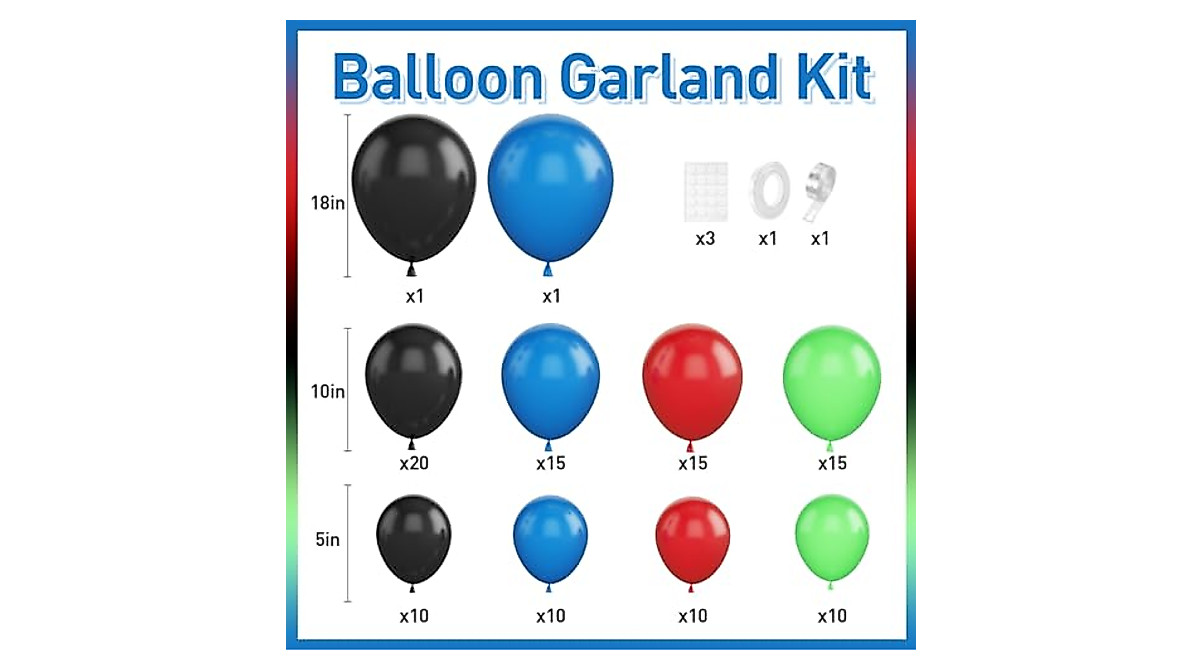 Black Red Blue Green Balloon Garland Kit for Party Decor