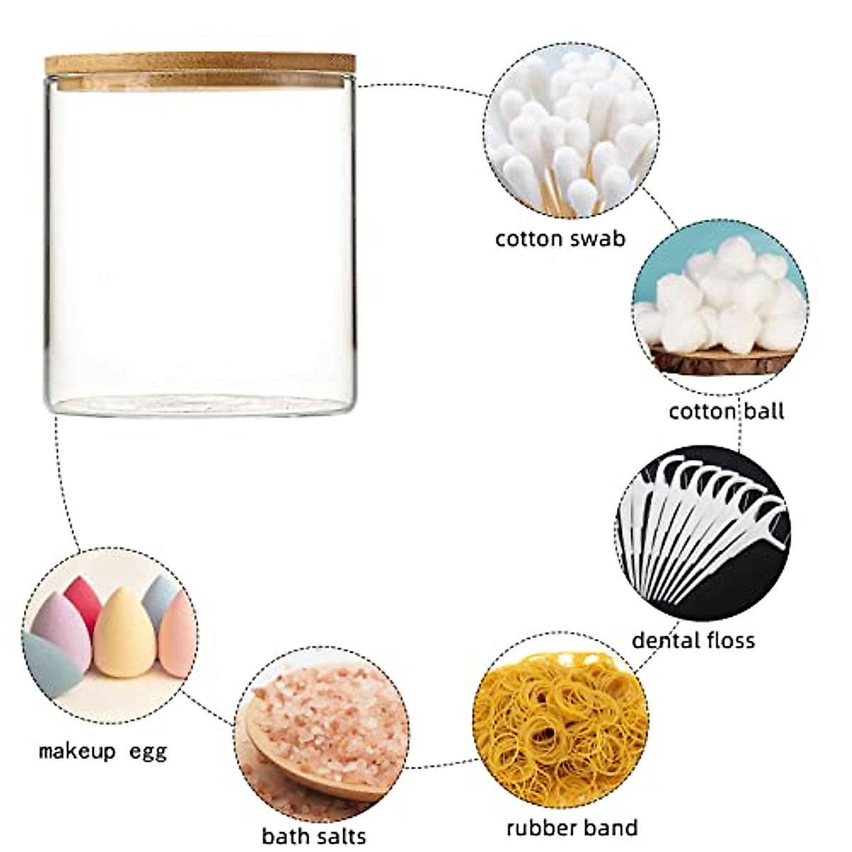 2 Pack 20oz Glass Qtip Holder with Bamboo Vanity Tray Glass Cotton Ball Holder Apothecary Jars Bathroom Organizer Canisters with Lids for Cotton Swabs Cotton Pads Dental Floss Makeup Brush Perfume.
