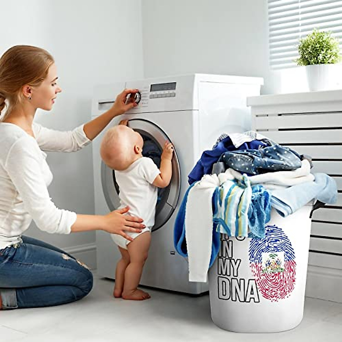 It's in My DNA Haiti Flag Large Laundry Basket Hamper Bag Washing with Handles for College Dorm Portable