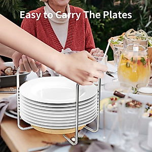 Bamboo Plate Holders for Dinner Plates, 2 Pack Adjustable Stainless Steel Plate Dish Rack Organizer with Portable Handle for Kitchen Drawer, Countertop, Cabinet, Shelf, Cupboard (Small and Large)