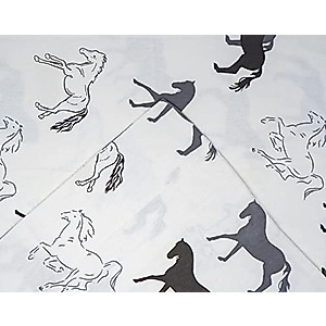 Pointehaven 180 GSM 100% Cotton Flannel Sheet Set - King Stallions Grey - Warm & Cozy - Pre-Shrunk -Deep Pockets - Elastic All Around-Comfy Double Brushed