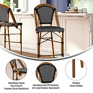 Flash Furniture Bordeaux Commercial Grade Bistro Bar Height Stool, Stackable Indoor/Outdoor Dining Stool, 30" High, Black/White and Natural Finish