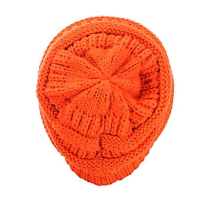 C.C Trendy Warm Chunky Soft Stretch Cable Knit Beanie Skully, Neon Orange