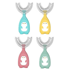 XUANQI 4Pcs U Shaped Kids Toothbrushes Age 2-6 & 6-12 Toddler U Shaped Toothbrush 360 Kids Full Mouth Toothbrush Large Head Toothbrush, Blue + Green + Pink + Yellow (XUANQI-f546457)