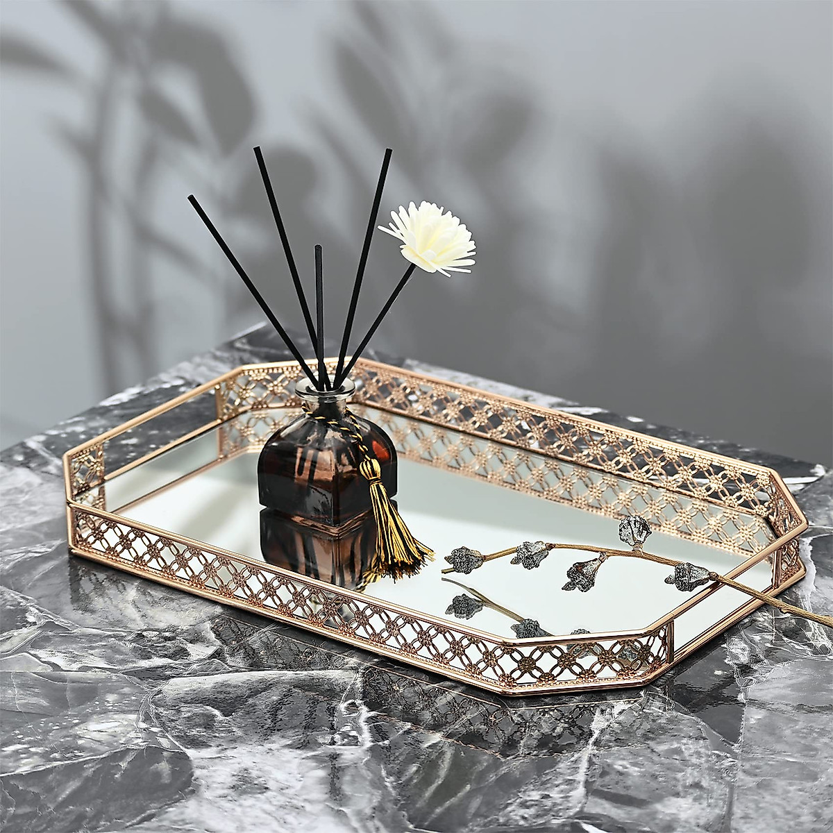 Gold Mirror Tray, Perfume Tray for Dresser, Gold Vanity Trays for Bathroom and Home Decor, 11.6 x 7.7 x 1.2 inches