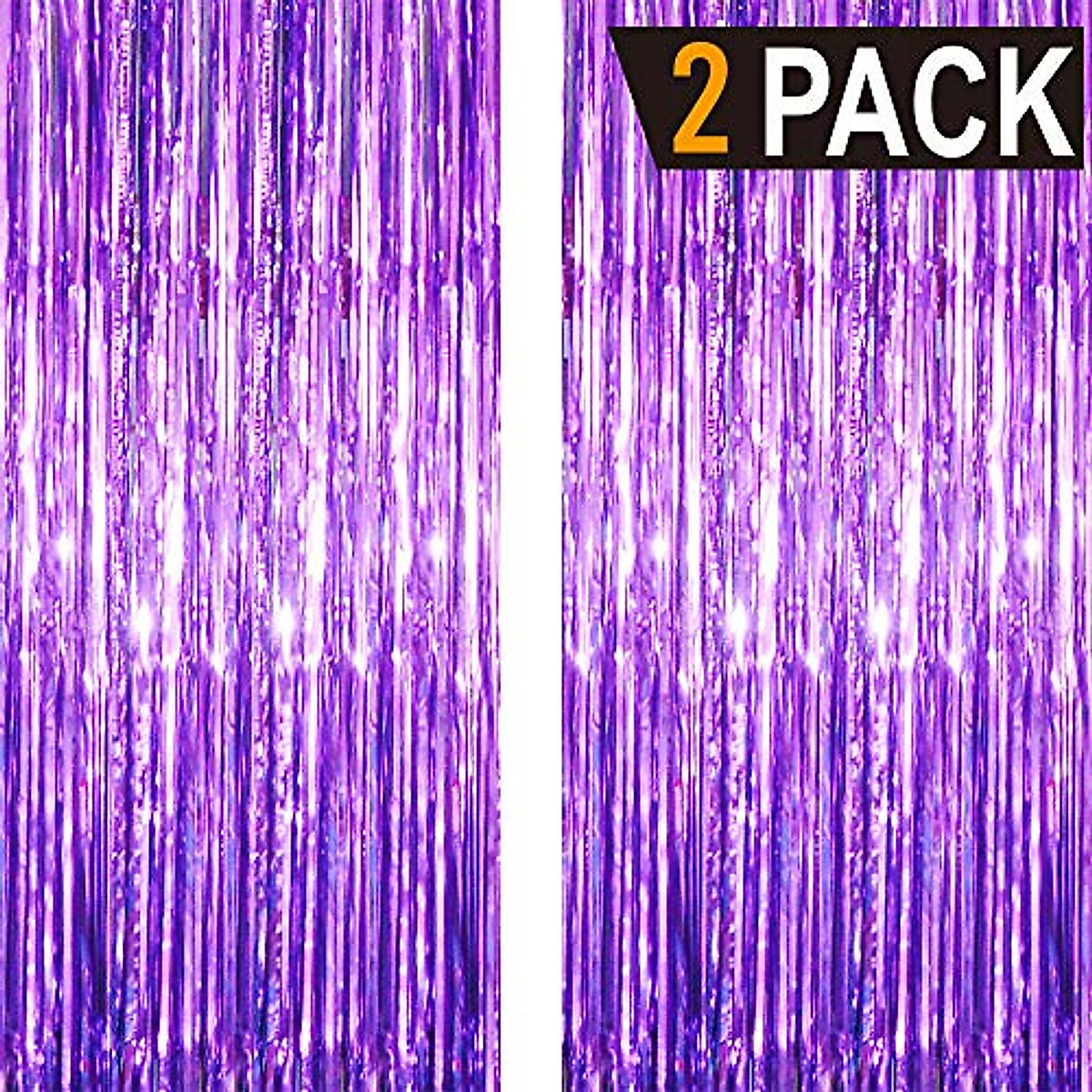 GOER 6.4 ft x 9.8 ft Metallic Tinsel Foil Fringe Curtains,Pack of 2 Party Streamer Backdrop for Birthday,Graduation Decorations and New Year Eve (Purple)