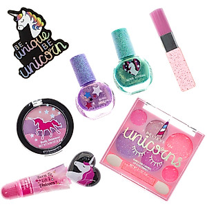 Townley Girl Unicorn Makeup Set with 8 Pieces, Including Lip Gloss, Nail Polish, Body Shimmer and More in Unicorn Bag, Ages 3+ for Parties, Sleepovers and Makeovers