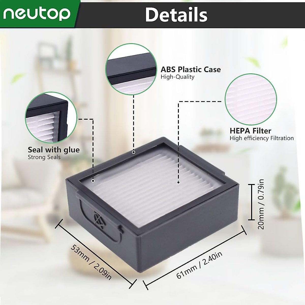 Neutop Filter Compatible with iRobot Roomba Combo j7+, Combo j9+, 10 Max, Robotic Vacuum and Mop Replacement Filter Parts, High-Effiency HEPA, 6-Pack