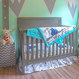 JumpOff Jo - 3 Piece Crib Bedding Set for Boys and Girls, Fitted Crib Sheet, Crib Skirt, & Hypoallergenic Quilt - Microfiber Baby Nursery Bedding - Mama Bear Blue