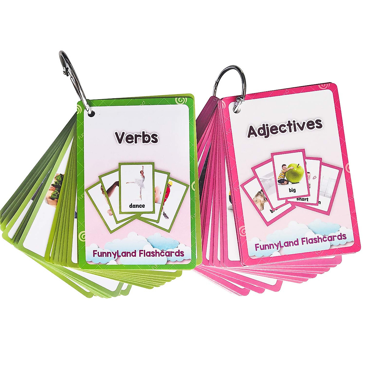 Verbs/Adjectives Flash Cards English Flash Cards Pocket Card Learning Toys for Children Pre-Kindergarten Kids Education Aids