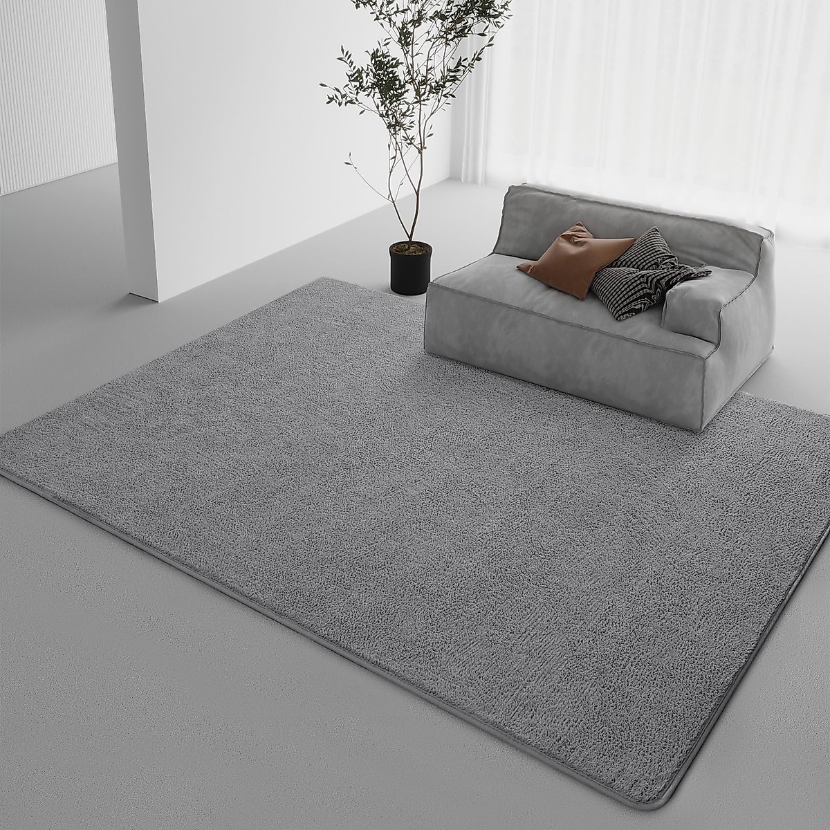 DweIke Modern Area Rugs for Bedroom Living Room, 4x6 ft Grey Thickened Memory-Foam Indoor Carpets, Minimalist Style Carpet Suitable for Boys Girls and Adults with Super Soft Touch, Washable, Grey