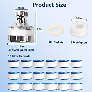 Dexspoeny 21Pcs Sink Water Filter with Filter Elements Set,Sink Faucet Filter 360°Rotating, Bathroom Sink Filter Removes Fluoride Hard Water, Faucet Filter Faucet Extender for Home Kitchen Sink