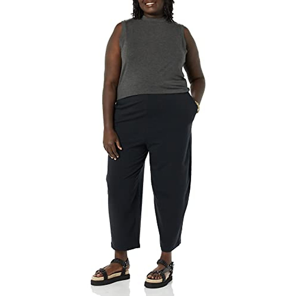 Daily Ritual Women's Terry Cotton & Modal Barrel-Leg Sweatpant, Black, Large