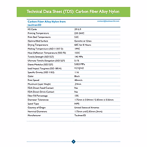 taulman3D Carbon Fiber Alloy Nylon 1.75mm 3D Printer Filament Consumable, CF-Polyamide (PA) 1kg Spool (1000g)