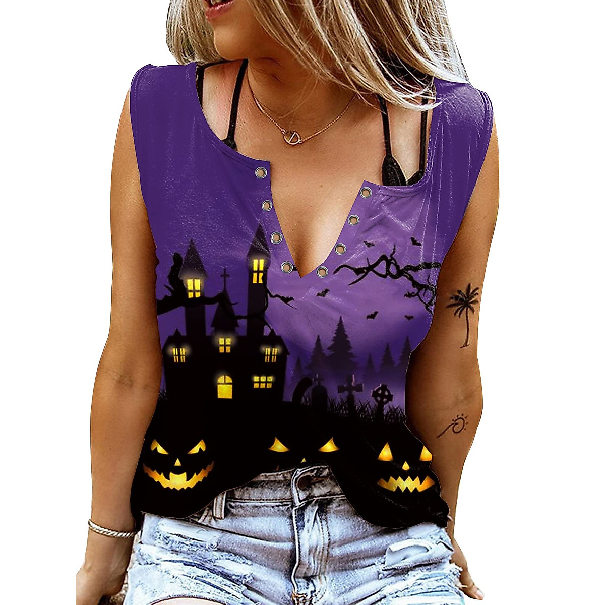 Tank Top for Women Sexy V Neck Casual Basic Tops Tie Dye Sleeveless Shirts with Ring Hole Country Music Style T-Shirts