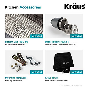 Kraus KBU14 31-1/2 inch Undermount Single Bowl 16-gauge Stainless Steel Kitchen Sink