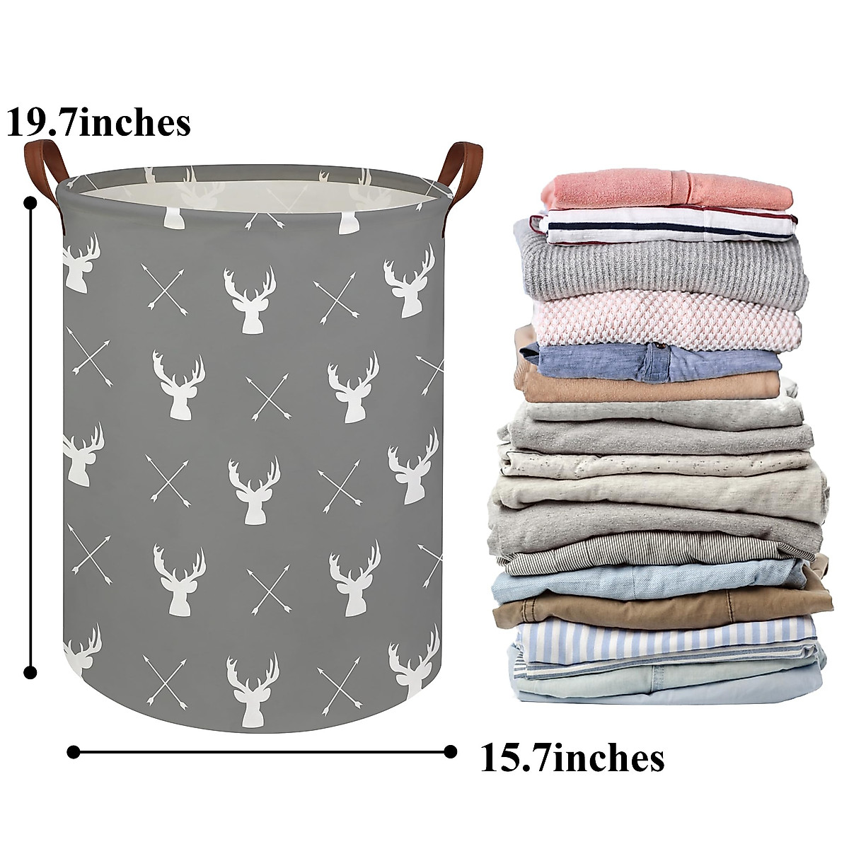 HIYAGON Large Storage Baskets,Waterproof Laundry Baskets,Collapsible Canvas Basket for Storage Bin for Kids Room,Toy Organizer,Home Decor,Baby Hamper(Grey deer)