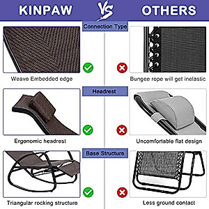 Kinpaw Stepless Adjustable Rocking Loung Chair - 2-Person Automatic Recling Chair Outdoor Textilene Zero Gravity Folding Recliner Chair with Breathable Textile Fabirc & Aluminum Frame, Brown