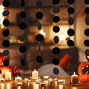 MIAHART 52 Feet Circle Garlands Black Circle Dots Paper Garland Circle Hanging Banner for Birthday Graduation Halloween Party Decorations