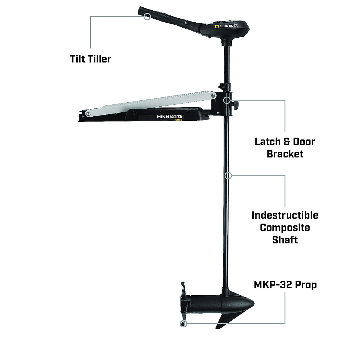Minn Kota 1355963 Edge Freshwater Hand-Steer Bow-Mount Trolling Motor with Hand Control and Latch & Door Bracket, 55 lbs Thrust, 52" Shaft