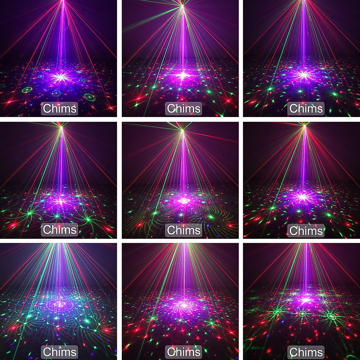 Chims DJ Light Show Projector Red Green Blue LED 96 Patterns RGRB Music Sound Activated Lighting Projector for Christmas Thanksgiving Party Holiday Festival Gift Family Party Disco Xmas
