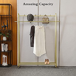 BOTAOYIYI Gold Clothing Rack 47.7 Inch L, Gold Metal Clothes Rack Garment Stand Modern Retail Heavy Duty For Boutique Store Or Bedroom With Coat Hanger And Shoe Display Free Standing