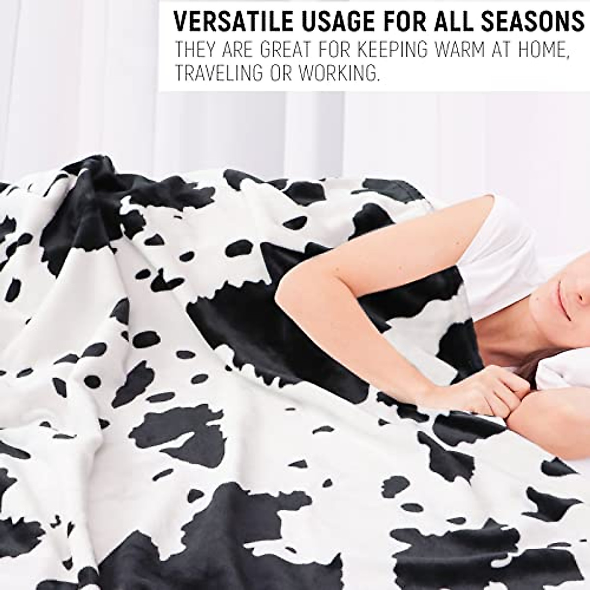 Gitrat Black Fleece Cow Print Blanket Soft Warm Flannel Cozy Cow Blankets for Adults Lightweight Travel Blankets Couch Sofa All-Season Cow Blankets and Throws Plush Gift for Daughter Mom