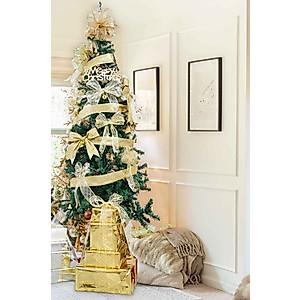 HUIHUANG Gold Christmas Ribbon - 2.5 inch Wide Gold Wire Edge Ribbons for Tree Decorations, Crafts, Gift Wrapping, Wreath, Garland, Bows - 6 Rolls x 6 Yards