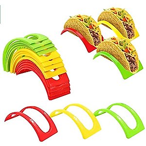 ForTomorrow Taco Holder Stands Set of 18 Hard Plastic Taco Shell Holders Rack, BPA Free for Microwave and Dishwasher Taco Tuesday Party Tray (Red, Yellow, Green)