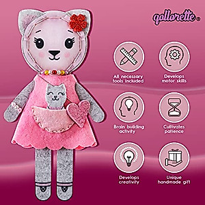 qollorette Felt Craft Kit - Make Your Own Kitty Toy and Friend - Beginner Sewing Kit for Kids, Learn to Sew & Play