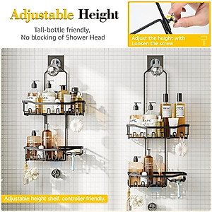 Skyapex Shower Caddy Hanging Shelf: Over Shower Head Adjustable Height Organizer for Tall Bottle No Blocking to Showerhead - Extra Long Rack for Bathroom