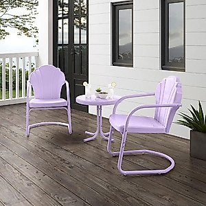 Crosley Furniture Tulip 3-Piece Outdoor Chair and Side Table Set, Vintage Retro Metal Patio Conversation Sets, Lavender Gloss
