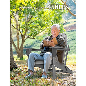 Folding Adirondack Chair - Durable HDPE Poly Lumber All-Weather Resistant, Foldable Oversized Balcony Porch Patio Outdoor Chair for Lawn, Backyard, Deck, Garden, Camping - Easy Installation, Gray