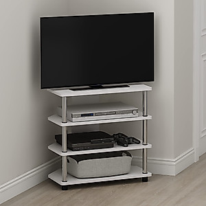 Furinno Econ Easy Assembly 4-Tier Petite Entertainment Center TV Stand for TV up to 25 Inch with Stainless Steel Tubes, White Oak/Chrome