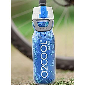O2COOL Arctic Squeeze Mist 'N Sip Insulated Bottle w/Silicone Spout Cover and Locking Misting Function - 20 oz, Crackle Blue