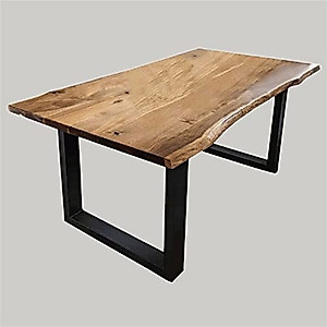 LAKIQ Industrial Solid Wood Dining Table Farmhouse Rectangle Kitchen Dining Room Table Living Room Coffee Table with Metal Double Pedestal-Table Only (47.2" L x 23.6" W x 29.5" H)