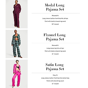 Victoria's Secret Modal Pajama Set, Long Sleeve Shirt and Pants, Pajamas for Women, Black W Angel Pink Piping, S