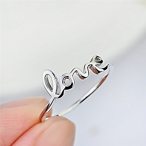 YFN Sterling Silver Simple Love Script Ring Thin Band Promise Ring (sterling-silver, 9)