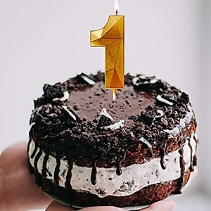 ProYearn 2.76 inches Large Golden Birthday Candles, Number Candles for Birthday Cakes, Number Candles for Anniversary Celebration Cake (Golden, Number 6)