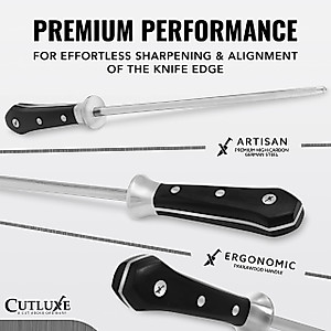 Cutluxe Honing Rod, Sharpening Steel for Kitchen Knives – 10" Honing Steel – Ergonomic Handle Design – Artisan Series