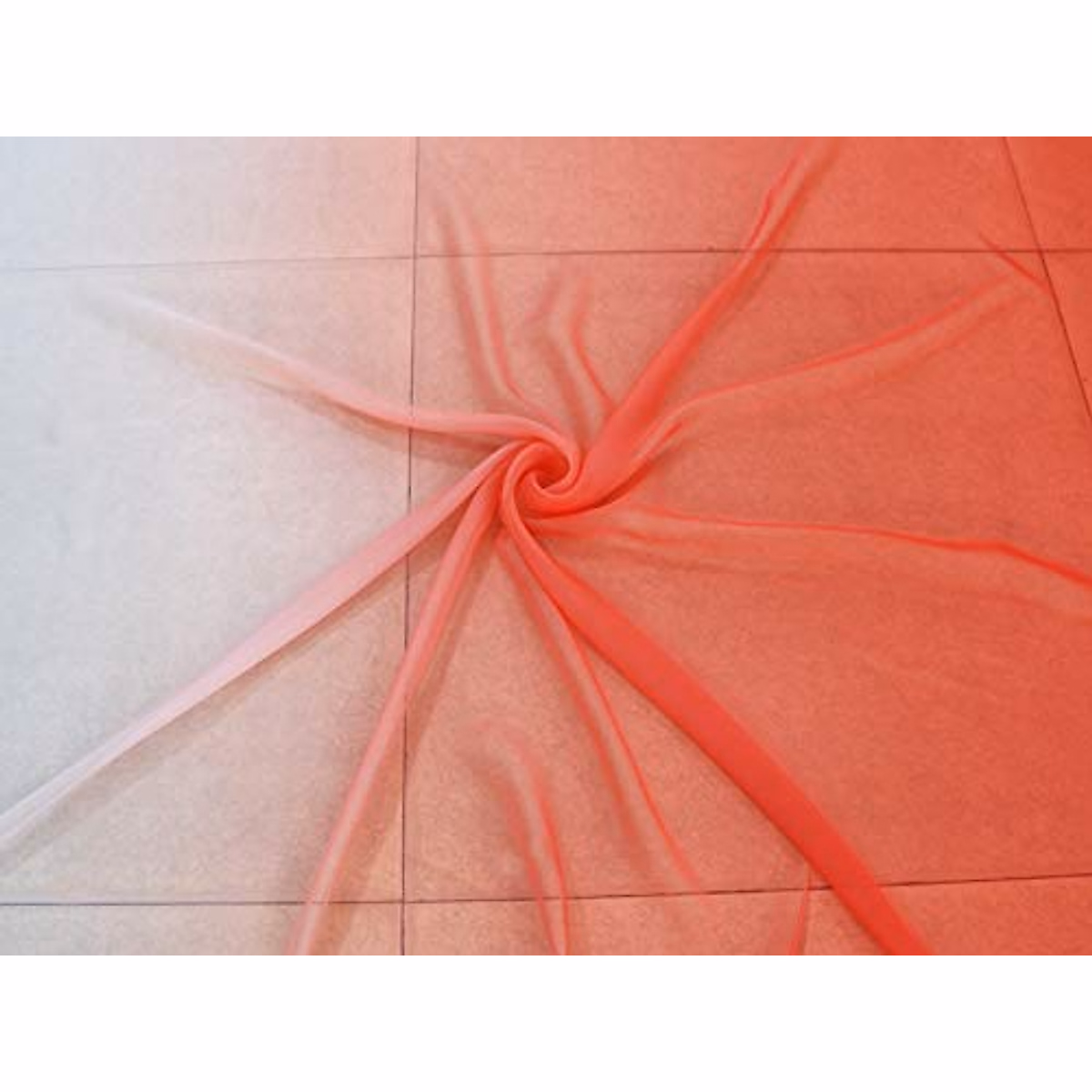 30D Chiffon Fabric for Dress Gradient Chiffon mateiral 2 Tone Shade Chiffon Fabric Dancing Clothing Wedding Sewing Material (Red and White, 5 Meters)