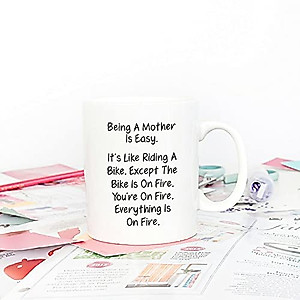 5Aup Mothers Day Christmas Gifts Funny Mom Coffee Mug from Daughter Son, Being a Mother Is Easy. Everything is on Fire Cups 11 Oz, Unique Birthday and Holiday Gifts for Mom Mother